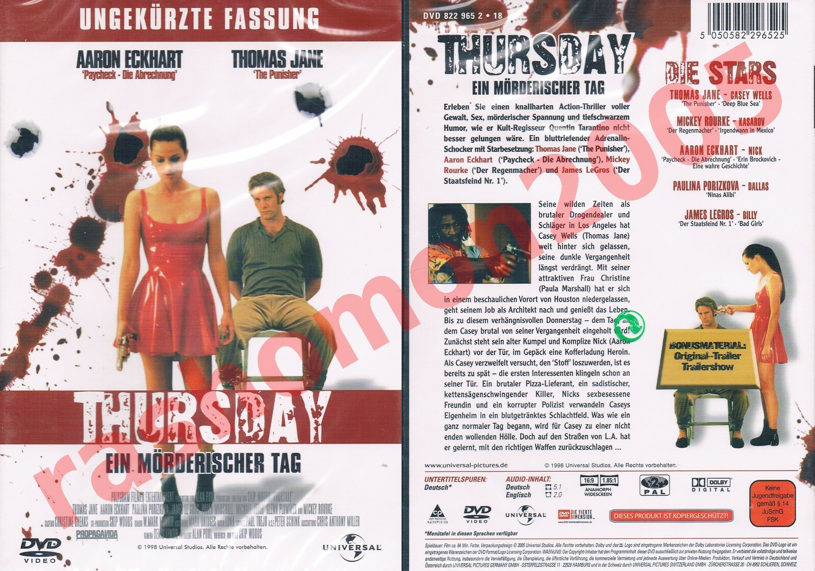 DVD THURSDAY 1998 Thomas Jane Aaron Eckhart Paulina Porizkova Uncut ...