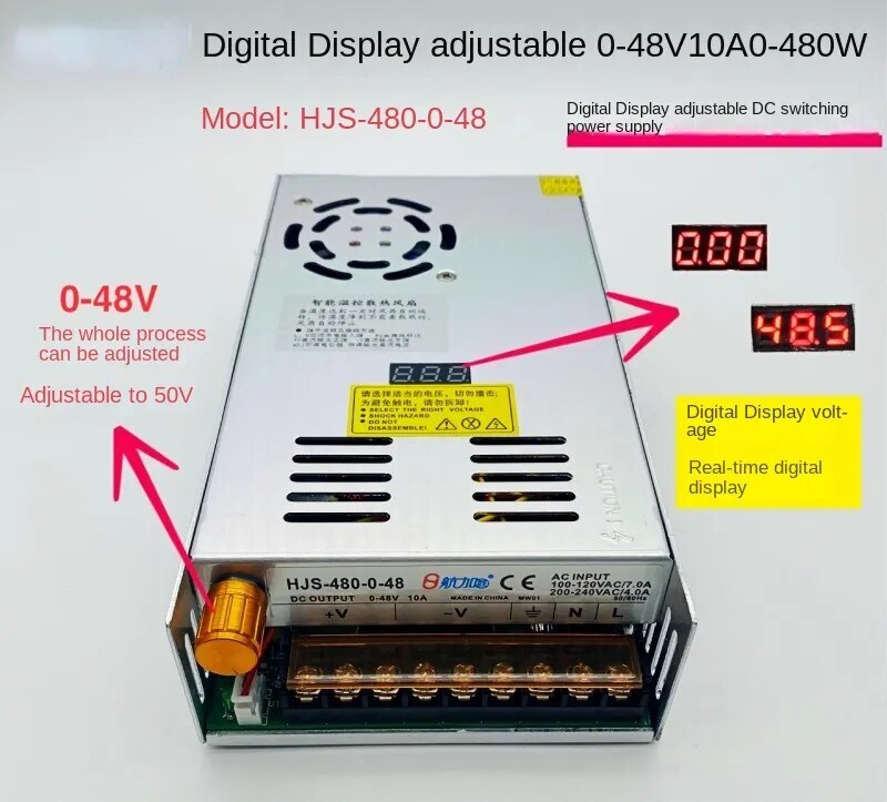 480W 10A 0-48V Adjustable Switching Power Supply HJS-480-0-48 + Digital ...