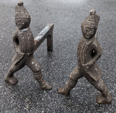 Vintage Cast Iron Hessian Soldier Fireplace Andirons Figural Set Heavy ...