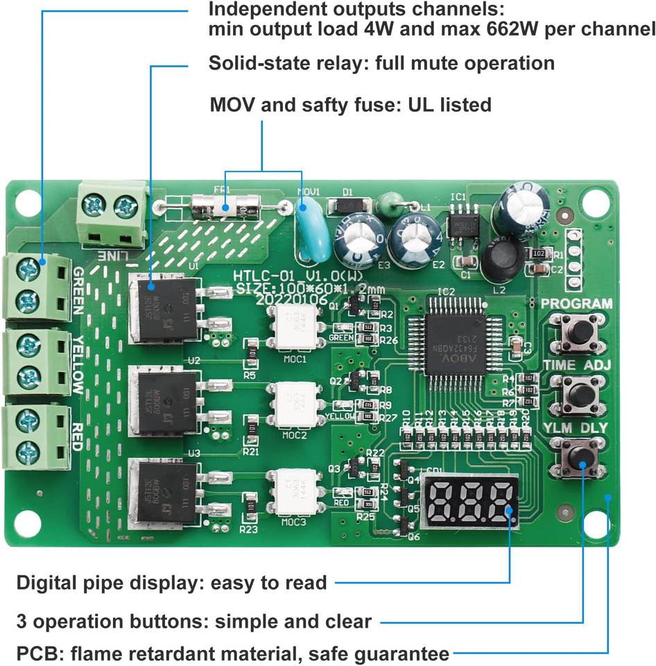 3 Channel Traffic Light Controller Sequencer 85VAC-265VAC with Digital ...
