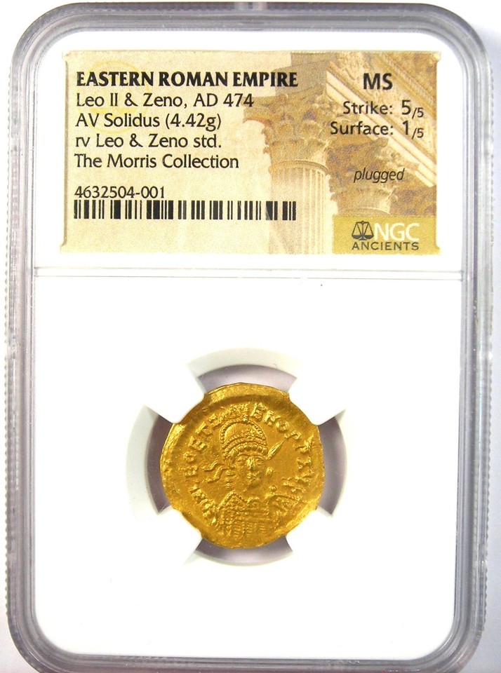 Leo II and Zeno AV Solidus Gold Roman Coin 474 AD - NGC MS (UNC) - Rare ...