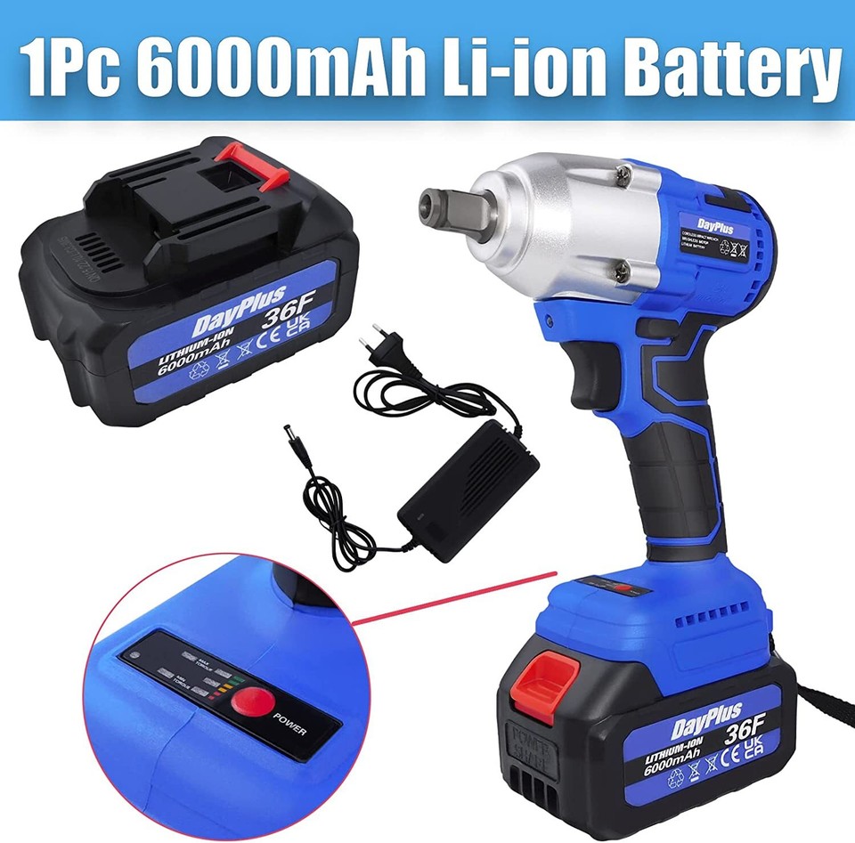 Electric Impact Wrench 1/2" Drive Brushless Cordless Rattle Gun & Li ...
