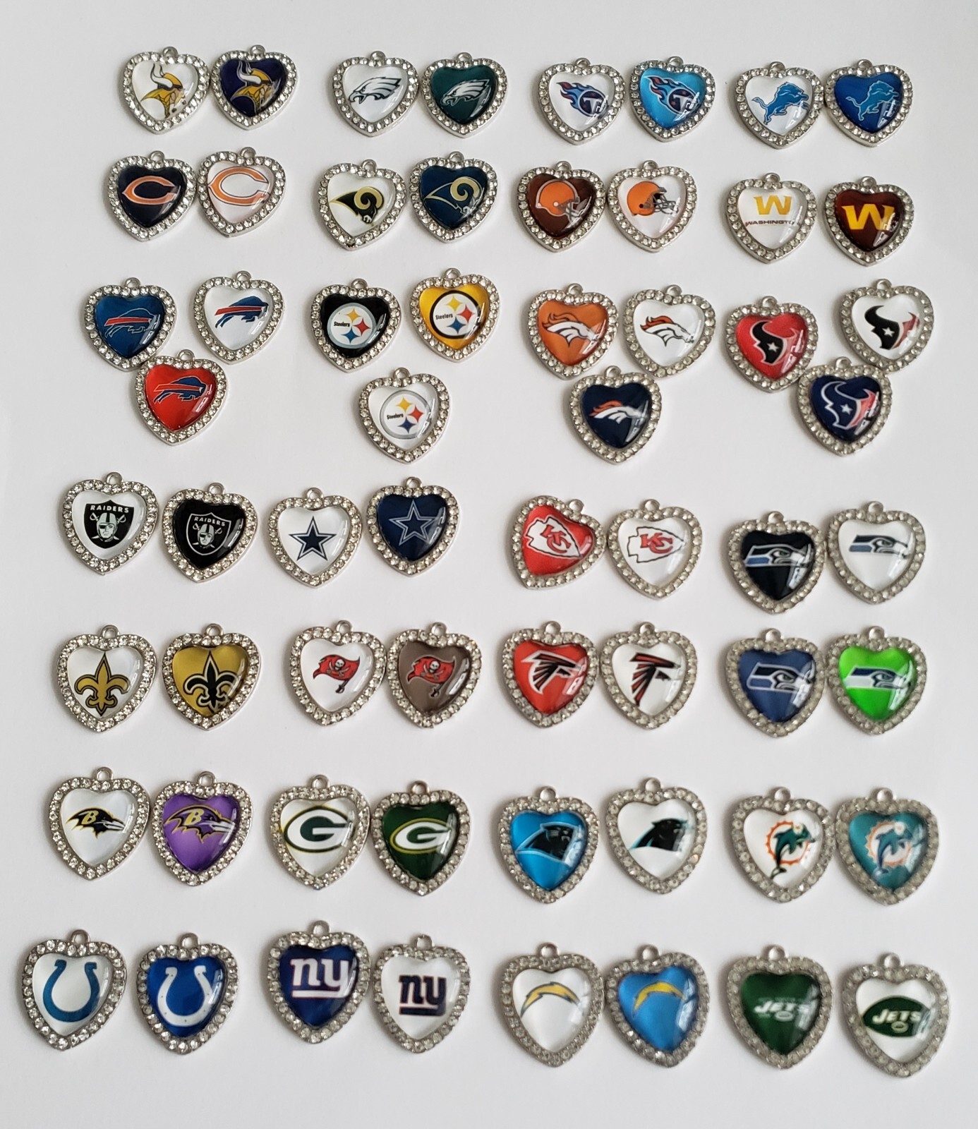 Sale Lot of mixed CZ stone inlay on heart shape pendants of NFL ...