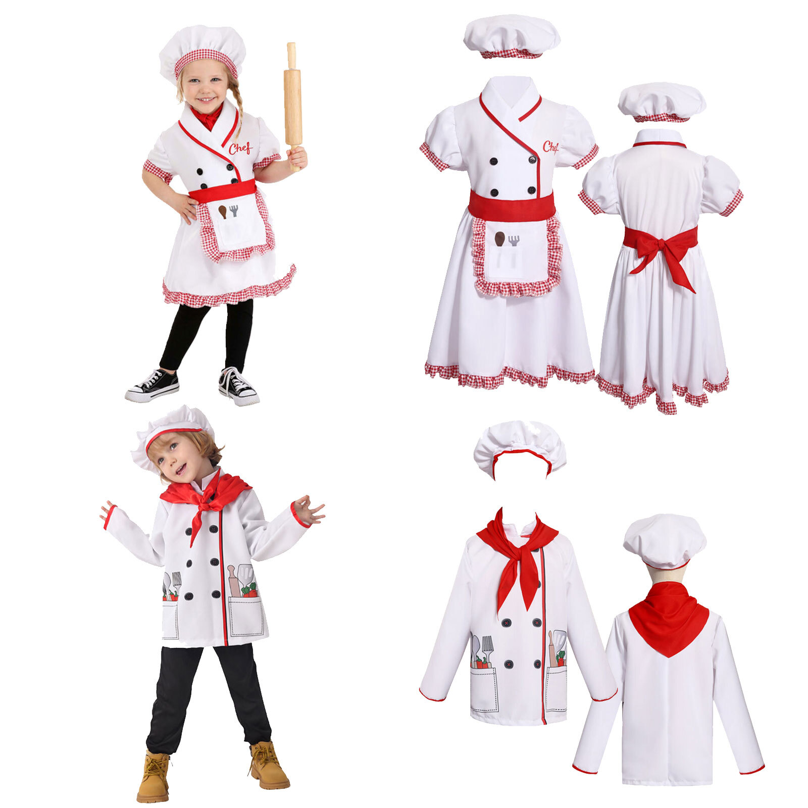 Kids Chef Apron Costume Boys Girls Kitchen Cooking Painting Cosplay ...