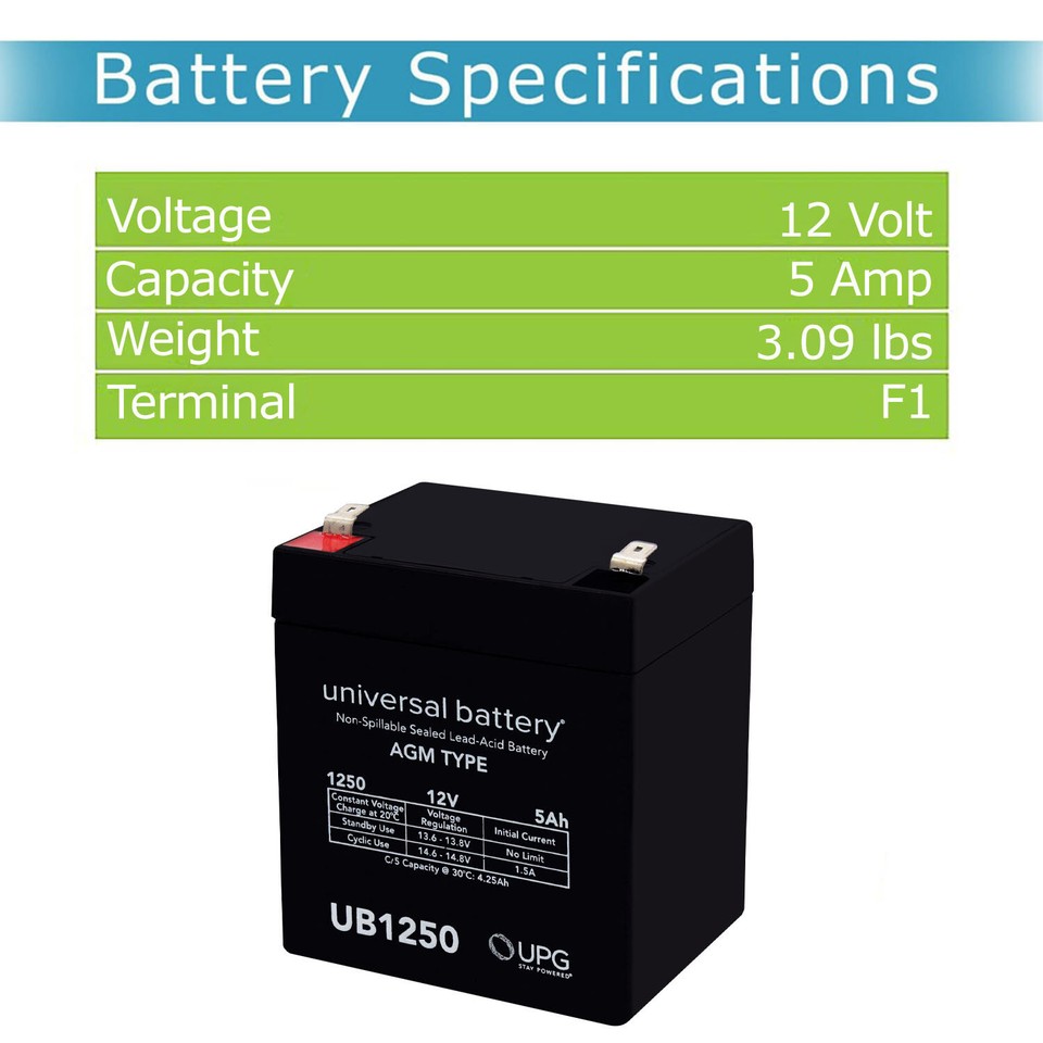 UB1250 Universal Sealed Lead Acid Battery, 12 Volts, 5 Ah | eBay
