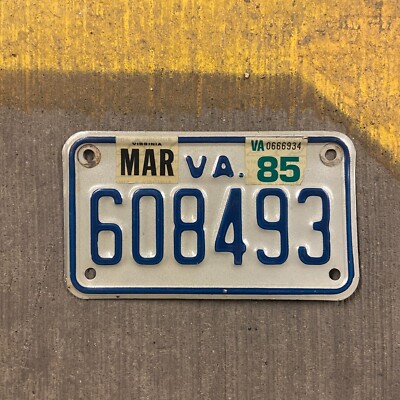 1985 Virginia Motorcycle License Plate 608493 Harley Honda BMW YOM DMV ...