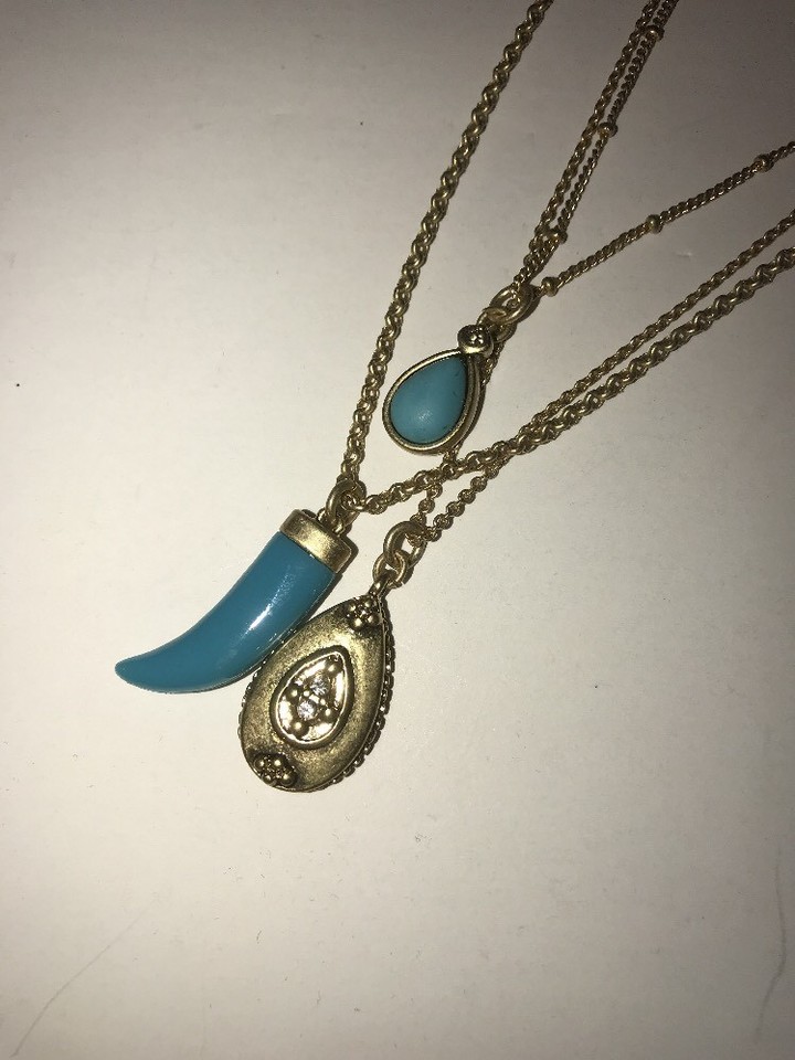 CHAPS Teardrop Multistrand Necklace Gold Tone/Faux Turquoise NEW Tags ...