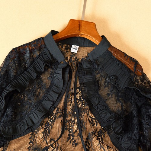 Women Bolero Long Sleeve Sheer Ruffle Lace Cardigan Shrug Crop Top ...