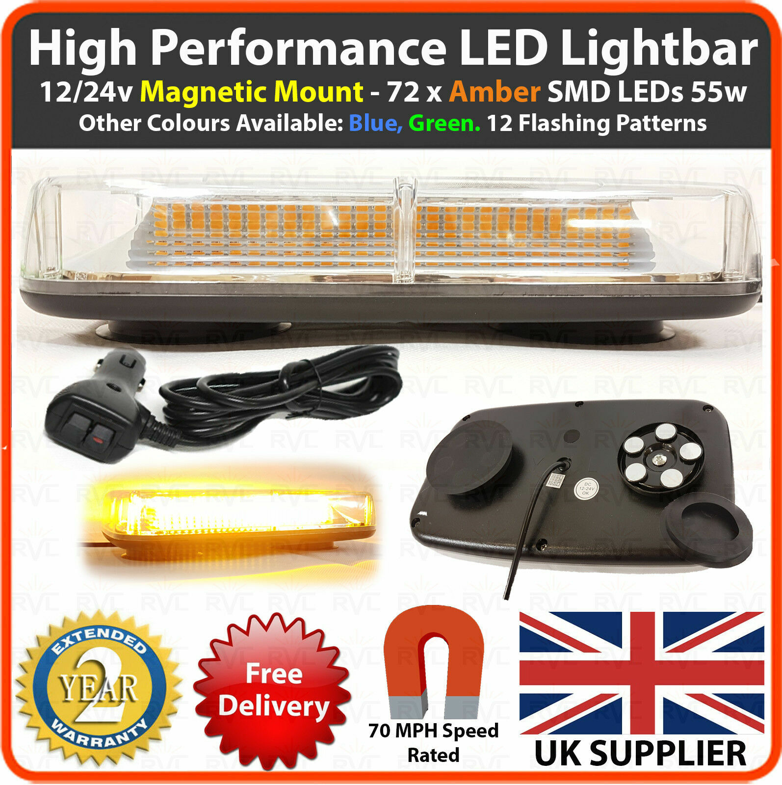 Van Flashing LED Strobe Lights Amber Beacons bar 12v 24v recovery ...