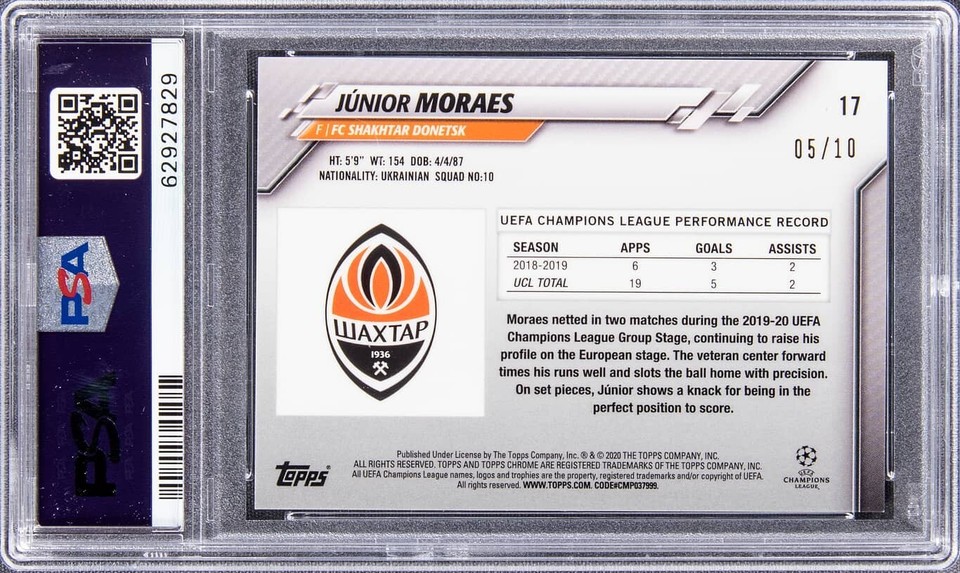 2019-20 Junior Moraes Topps Chrome Red Wave Refractor Shakhtar Card 5/ ...