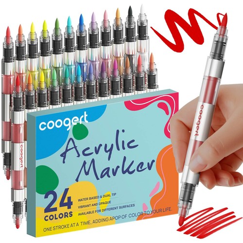 24 Automatic Ink Control Acrylic Paint Markers Dual Tip, Brush Tip ...