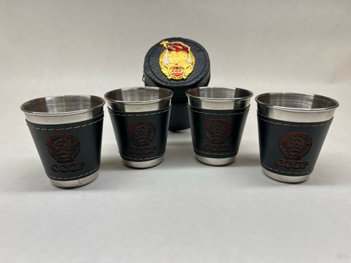 CCCP Shot Glasses With Black Case 4 Stainless Steel USSR Soviet Russia ...