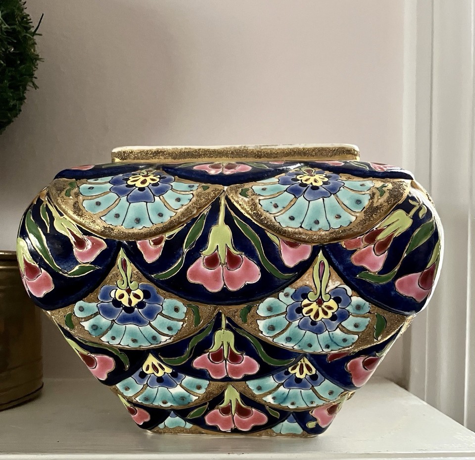 Rare Fischer J. Budapest Hungary Antique Square Floral Embossed Vase ...