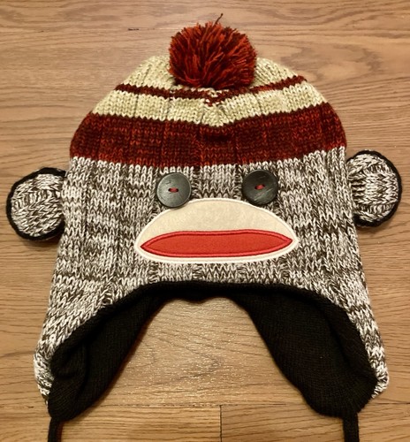 NWT Knit Sock Monkey Earflap Beanie Explicit Brand Adult Fleece Lined ...