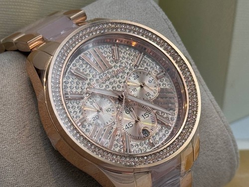 MICHAEL KORS MK6096 Wren Rose Gold Crystal Pave Dial Chronograph Women ...