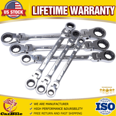 Double Box End Ratcheting Wrench Flex-Head Extra Long 6 Pack Spanners ...