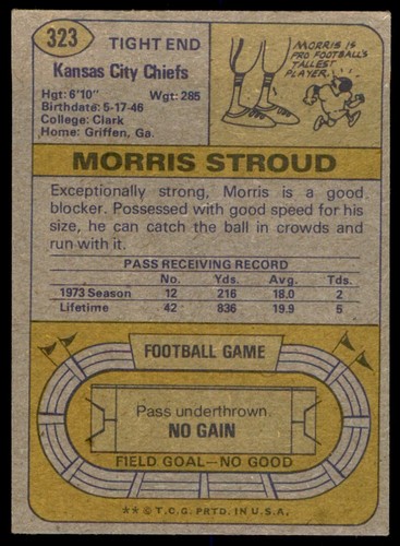 1974 TOPPS MORRIS STROUD KANSAS CITY CHIEFS #323 | eBay