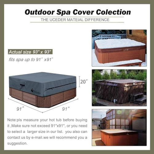 Waterproof Hot Tub Cover -Outdoor Spa Cover Cap(Actual Size 93''x93 x20 ...