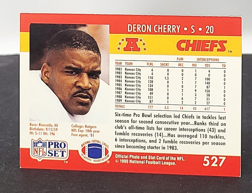 DERON CHERRY Signed Autograph 1990 Pro Set Football Card #527 Kansas ...