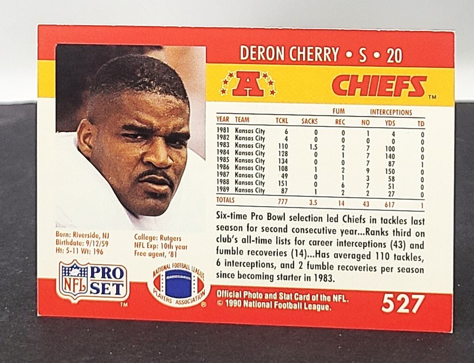 DERON CHERRY Signed Autograph 1990 Pro Set Football Card #527 Kansas ...