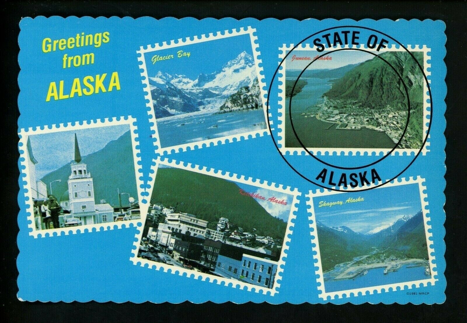 Modern Greetings postcard Stamp Design State of Alaska AK Multiple ...