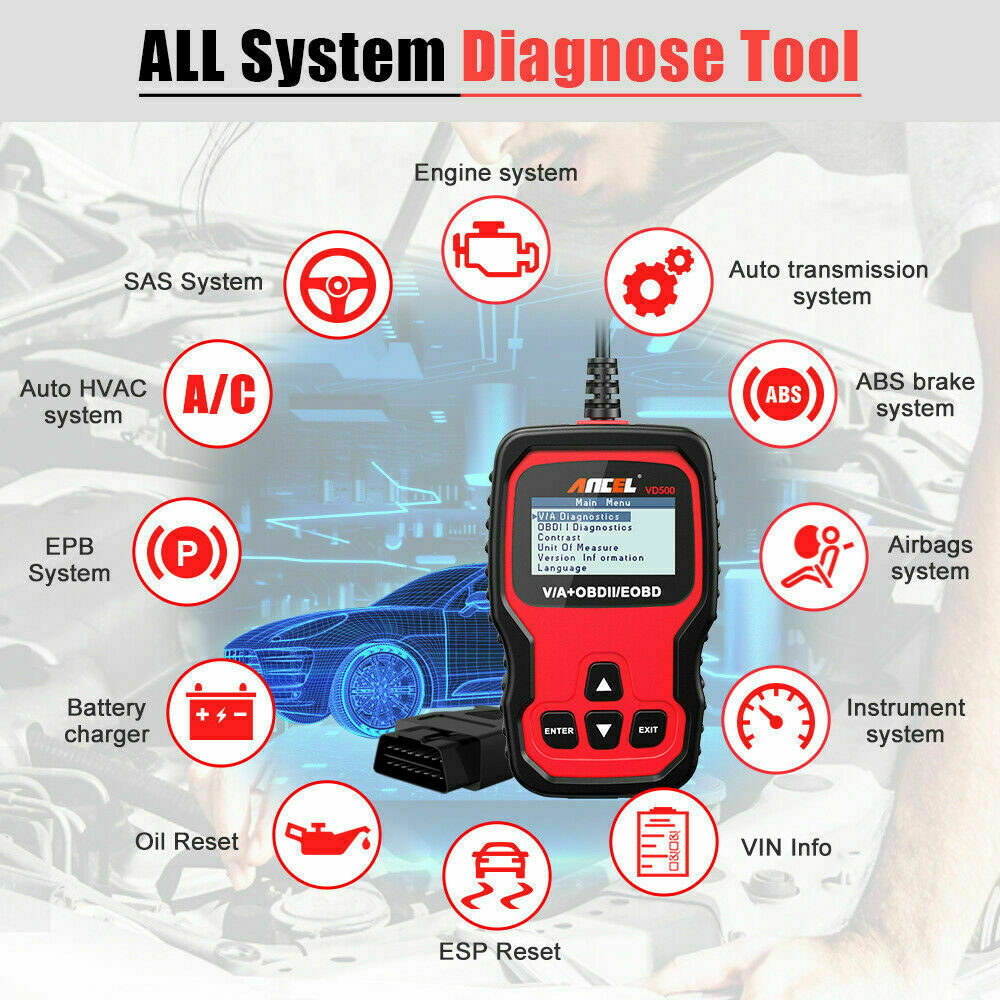Check Engine Light EPB ABS SRS Code Reader TPS Oil Brake Pad Reset ...