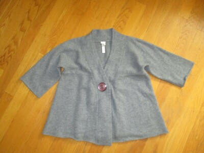 Ladies Aqua Gray 1 Button Closure 100% Cashmere Cardigan Sweater 3/4 ...