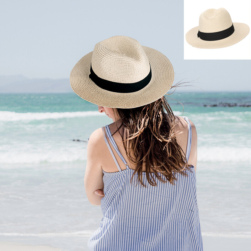 Panama Fedora Summer Flat Brim Hat Cap Beach Sun Men Women Straw Sunhat Big Brim | eBay