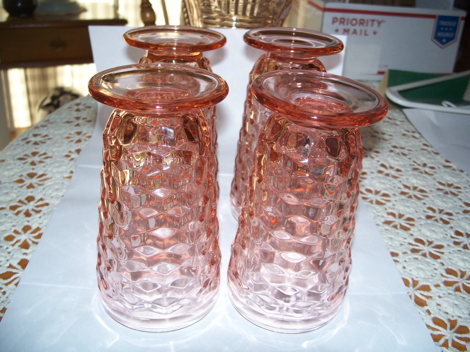 Vintage Set of 4 Indiana Whitehall Pink Cubist Beverage Glasses | eBay