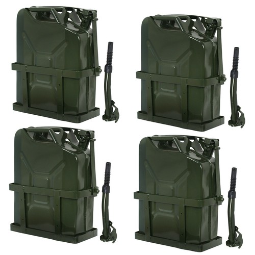 4x Jerry Can Fuel Tank w/ Holder Steel 5Gallon 20L Army Backup Military ...