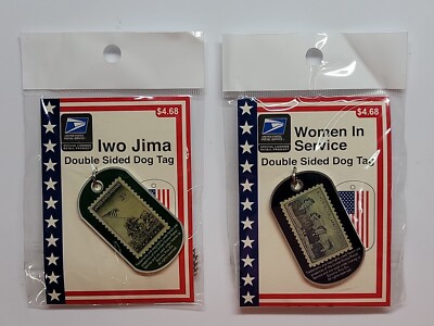 USPS 2 Pin Set- Iwo Jima & Woman In Service Double Sided Dog Tags ...