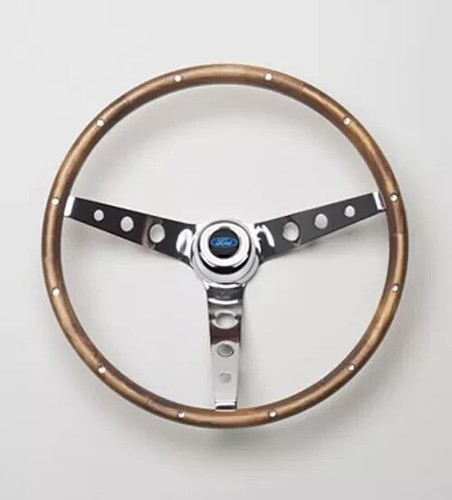 1949-95 FORD BLUE OVAL 13.5" WOOD CHROME STEERING WHEEL MUSTANG BRONCO ...