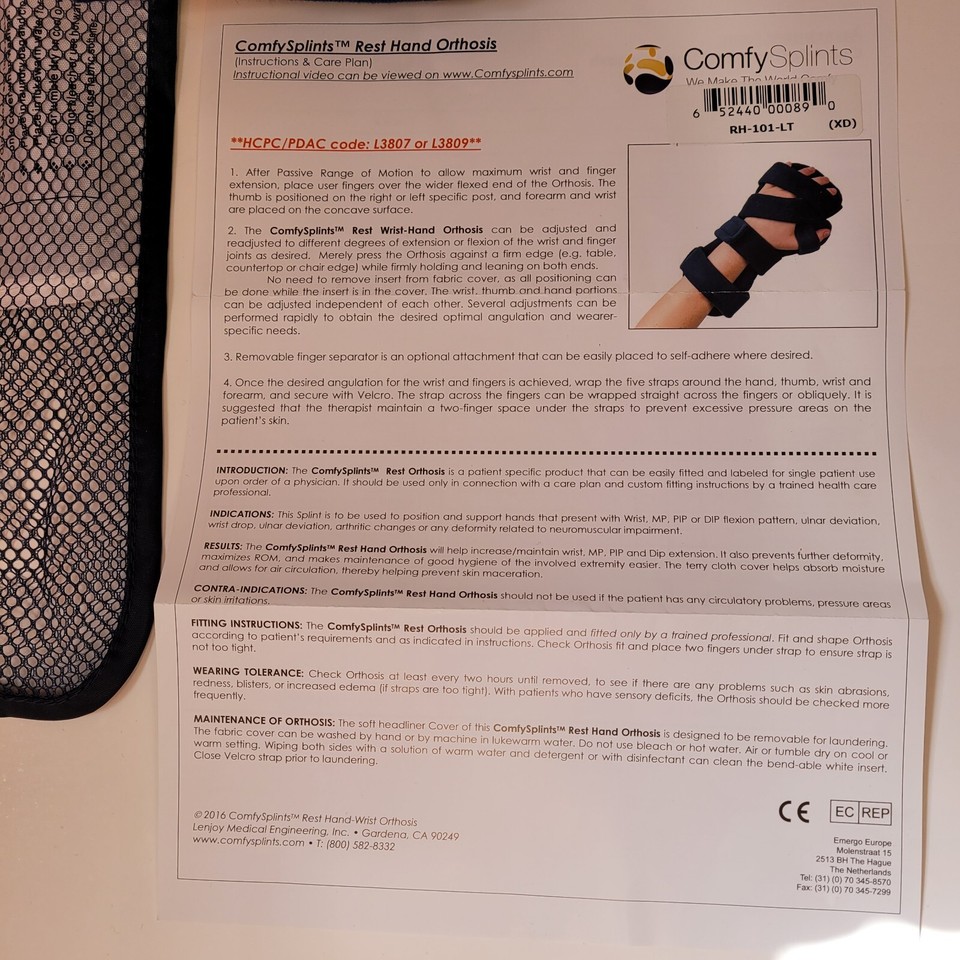 ComfySplints Comfy Rest Hand Orthosis Right Adult RH-101-RT sew pics | eBay