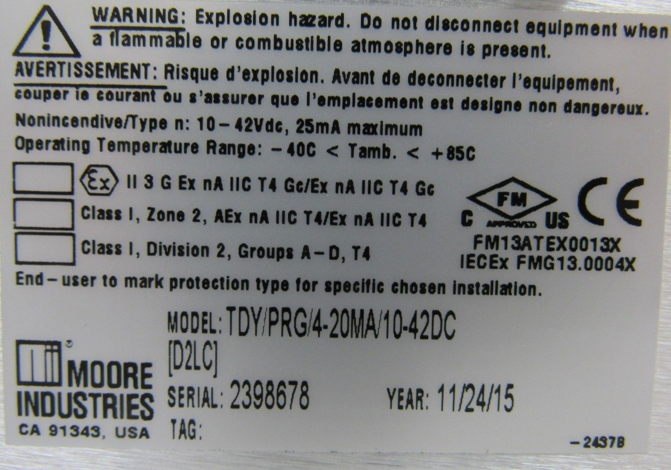 NEW MOORE INDUSTRIES TDY/PRG/4-20MA/10-42DC TEMPERATURE TRANSMITTER | eBay
