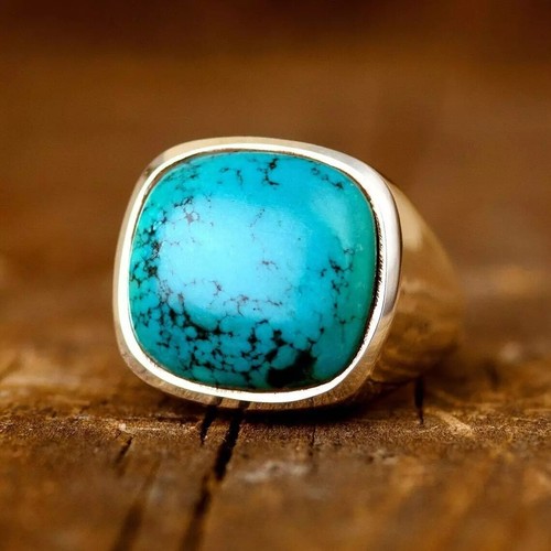 Turquoise Signet Ring for Men, 925 Sterling Silver Men's Ring, Square ...