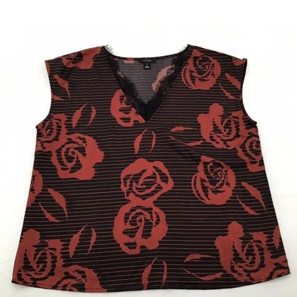 Halogen Top Women Extra Small XS Burgundy Black Stripe Rosette Sleeveless Blouse | eBay