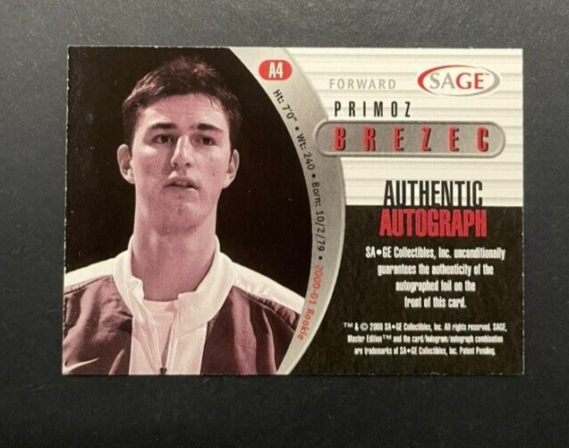 2000-01 SAGE - Primoz Brezec #A4 Indiana Pacers - ROOKIE AUTO /650 | eBay