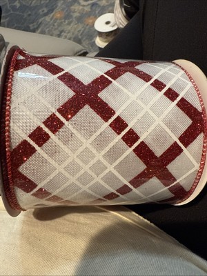 RG Ribbon Res And White Glitter Ribbon 4 “ Wide by 10 Yards New | eBay