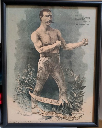 FRAMED Original 1950 Police Gazette Wood Cuts Page John L. Sullivan Boxing Champ | eBay