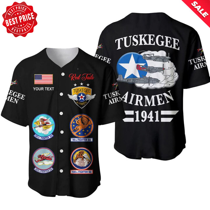 Custom - Us Air Force Tuskegee Airmen Red Tails Logo Baseball Jersey 3D ...