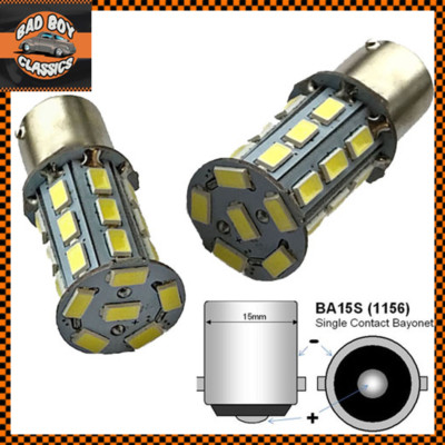 x2 LED BA15S 1156 P21W 382 Bulbs Single Contact White Indicator Flasher ...