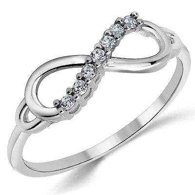 14K Solid White Gold CZ Cubic Zirconia Infinity Ring Band | eBay