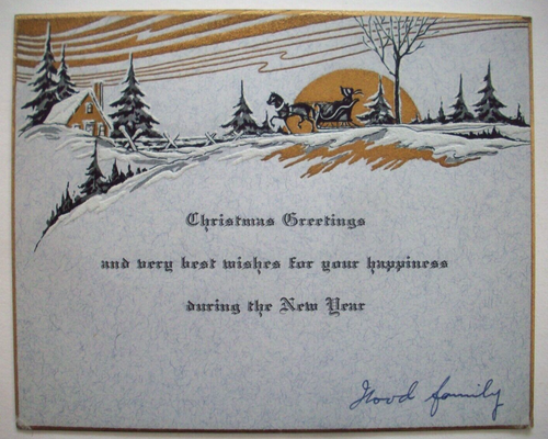 Sleigh ride home gold accents 20's 30's vintage Christmas Greeting card ...