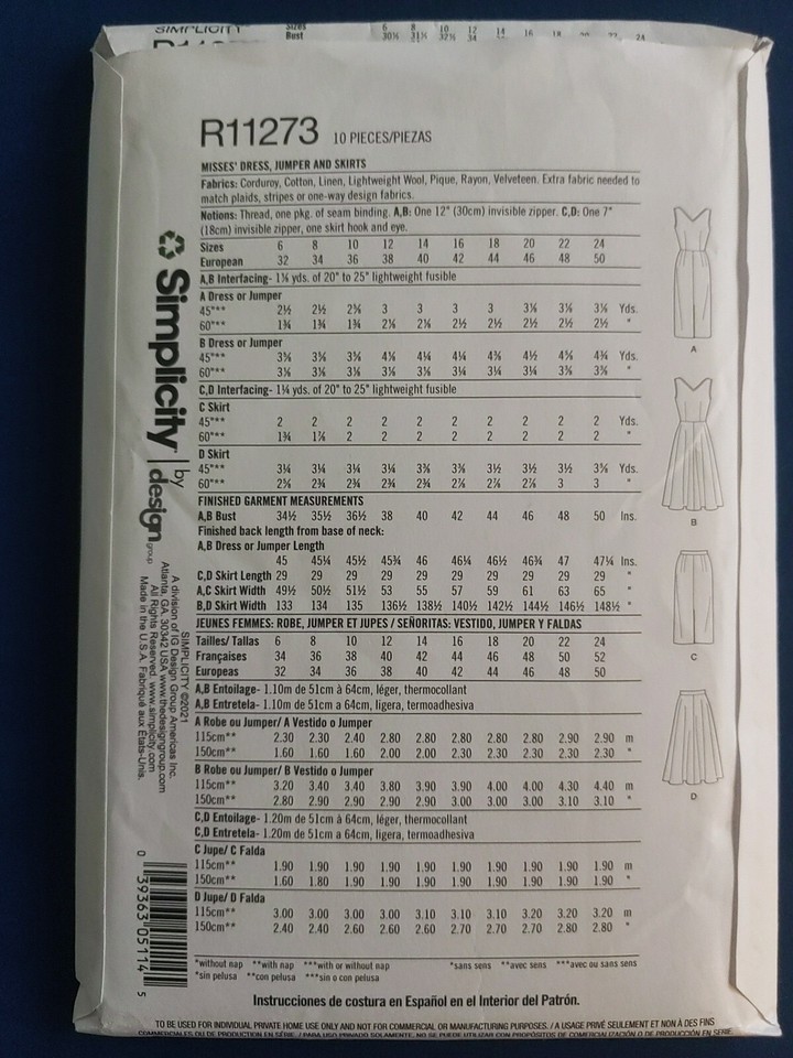 SIMPLICITY PATTERN 9449 S9449 DRESS JUMPER SKIRT RETRO 60S SIZE 16-24 ...