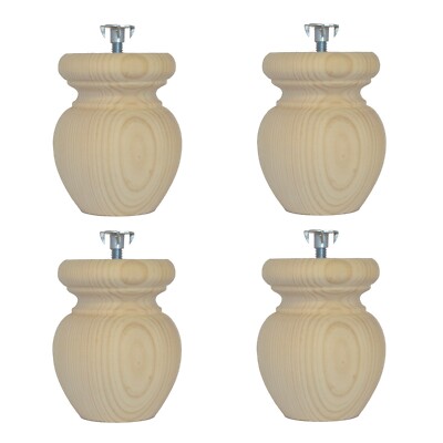 Set of 4 Wooden Pine Furniture Ball Feet 83mmØ x 100mm + Bolt & 11mm T ...