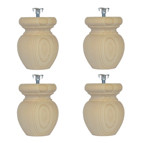 Set of 4 Wooden Pine Furniture Ball Feet 83mmØ x 100mm + Bolt & 11mm T ...