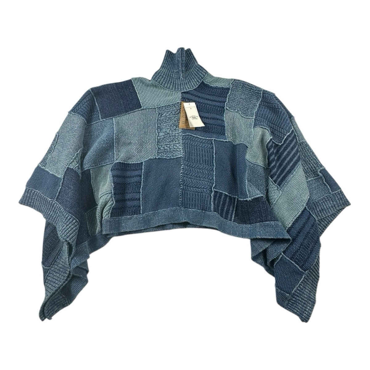 RRL Ralph Lauren Blue Patchwork Cotton Linen Blend Knit RRL Ralph Lauren Blue Patchwork Cotton Linen Blend Knit
