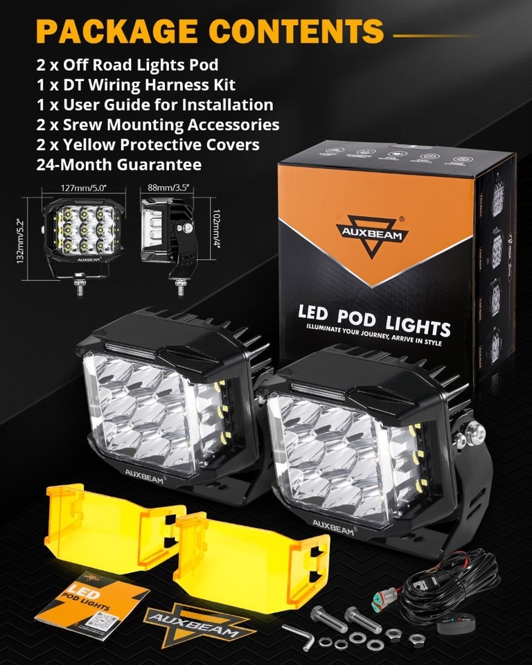 AUXBEAM 5"inch Side Shooter LED Work Light Bar Cube Pods DRL Fog ...