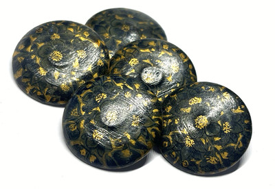 SET LOT OF 5 ANTIQUE VINTAGE INDIAN KASHMIRI HAND PAINTED BUTTONS GOLD ...