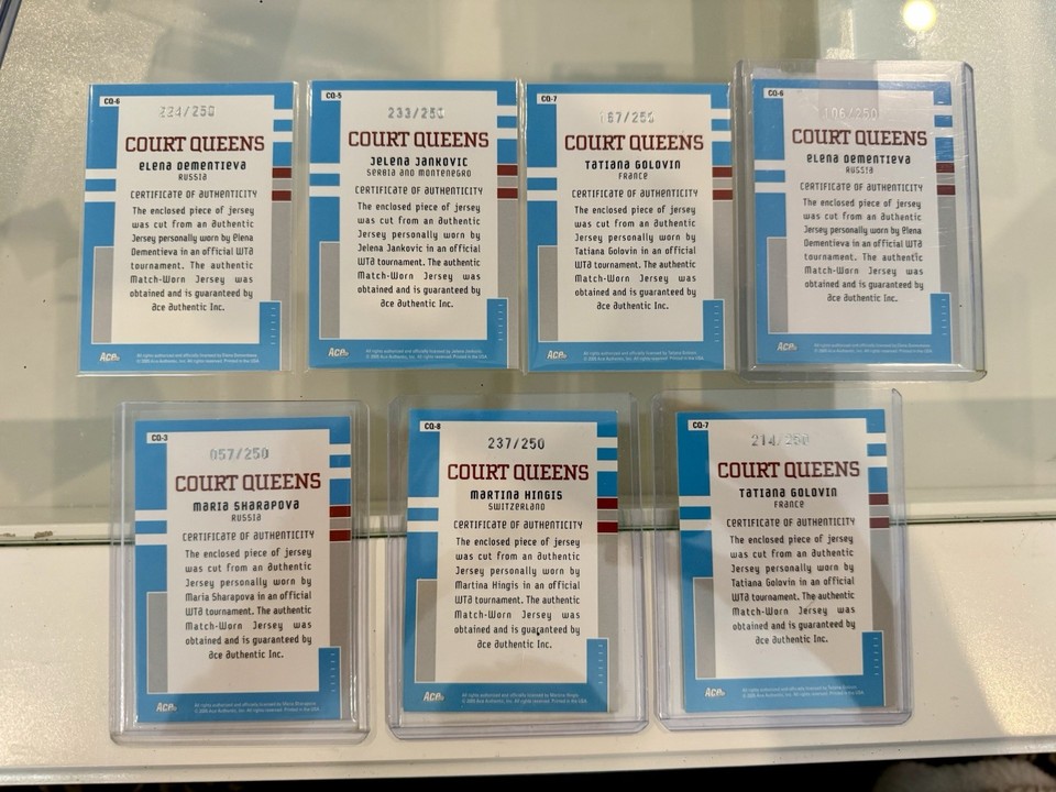 Lot Of 7 Ace Court Queens Tennis Star Cards W Jersey Sharapova Etc | eBay